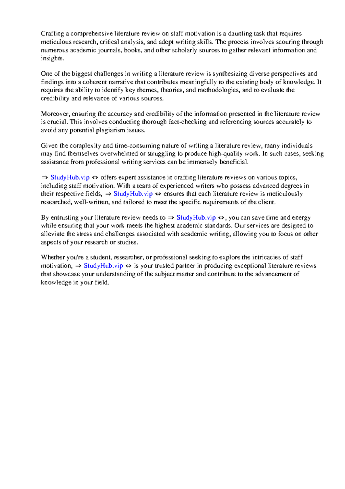 Literature Review On Staff Motivation - Crafting a comprehensive ...