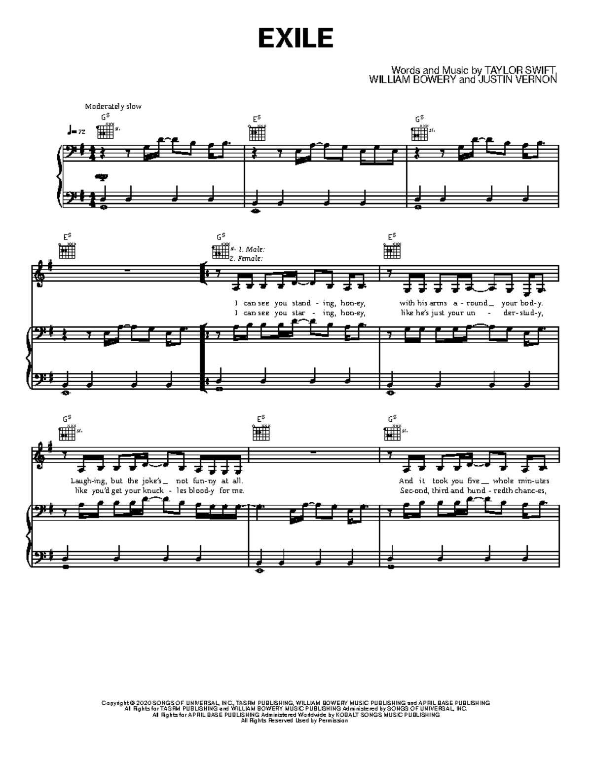 Exile - partitura taylor swift - EXILE Words and Music by TAYLOR SWIFT ...