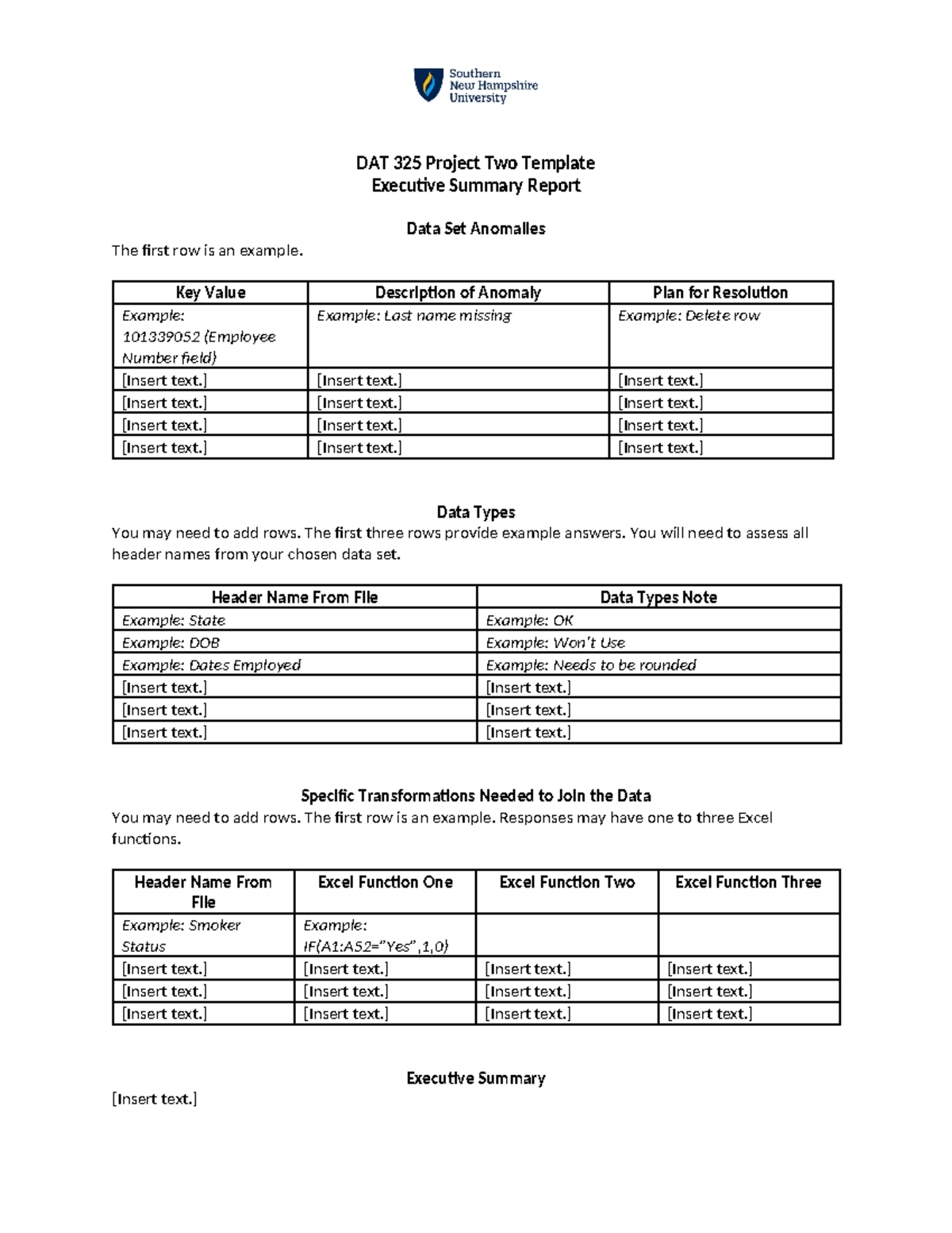 DAT 325 Project Two Template - DAT 325 Project Two Template Executive ...