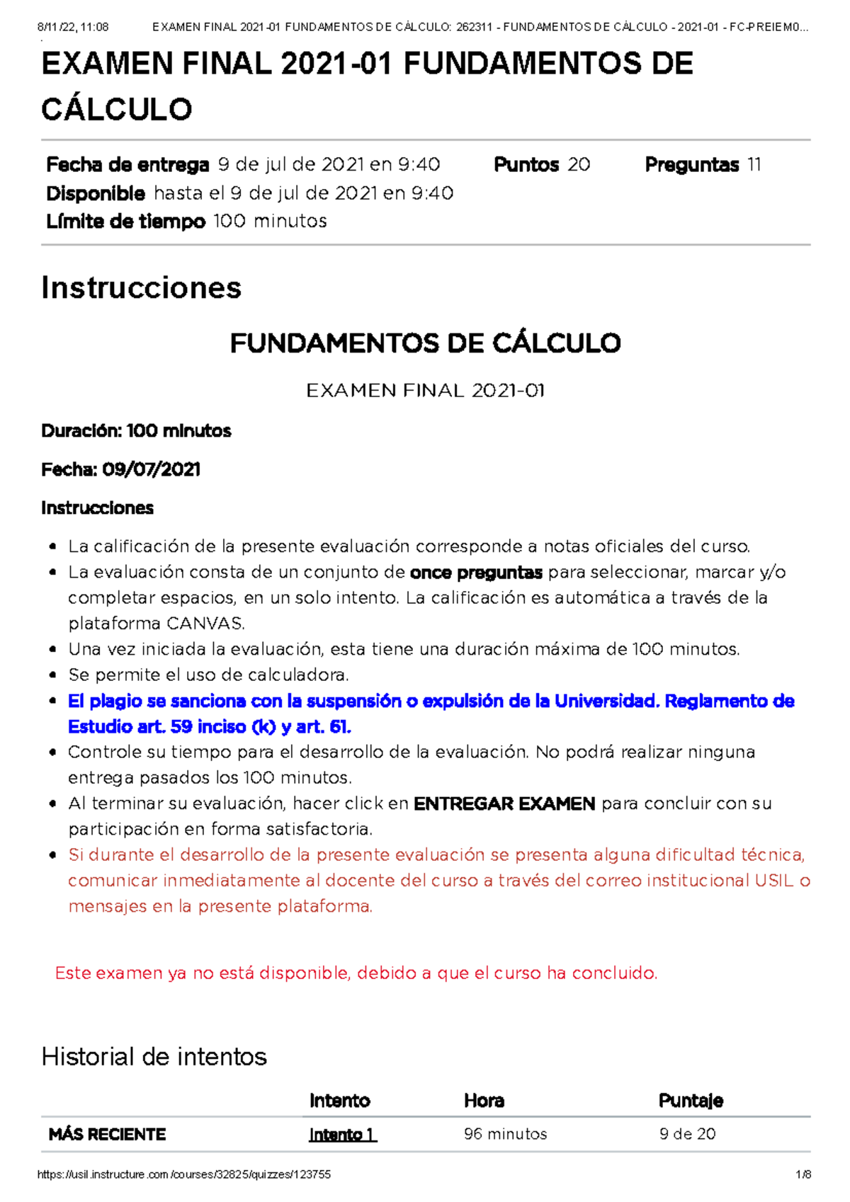 Examen Final 2021-01 Fundamentos DE Calculo 262311 - Fundamentos DE ...