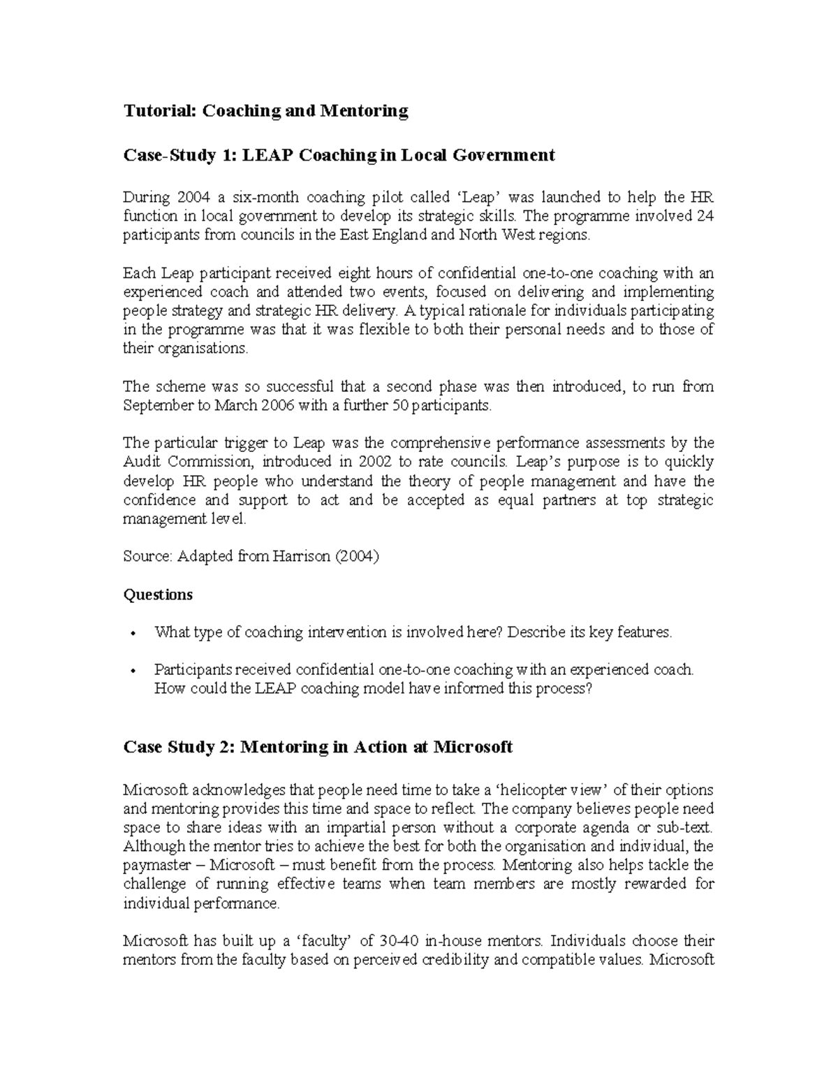 Coaching and mentoring tutorial brief - Tutorial: Coaching and ...