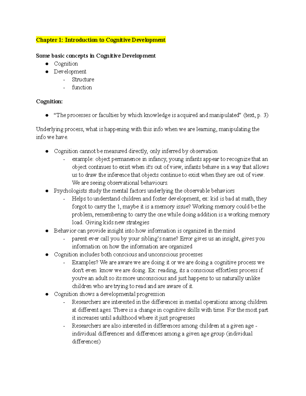 Chap 1-6 Cognitive Development - Chapter 1: Introduction to Cognitive ...