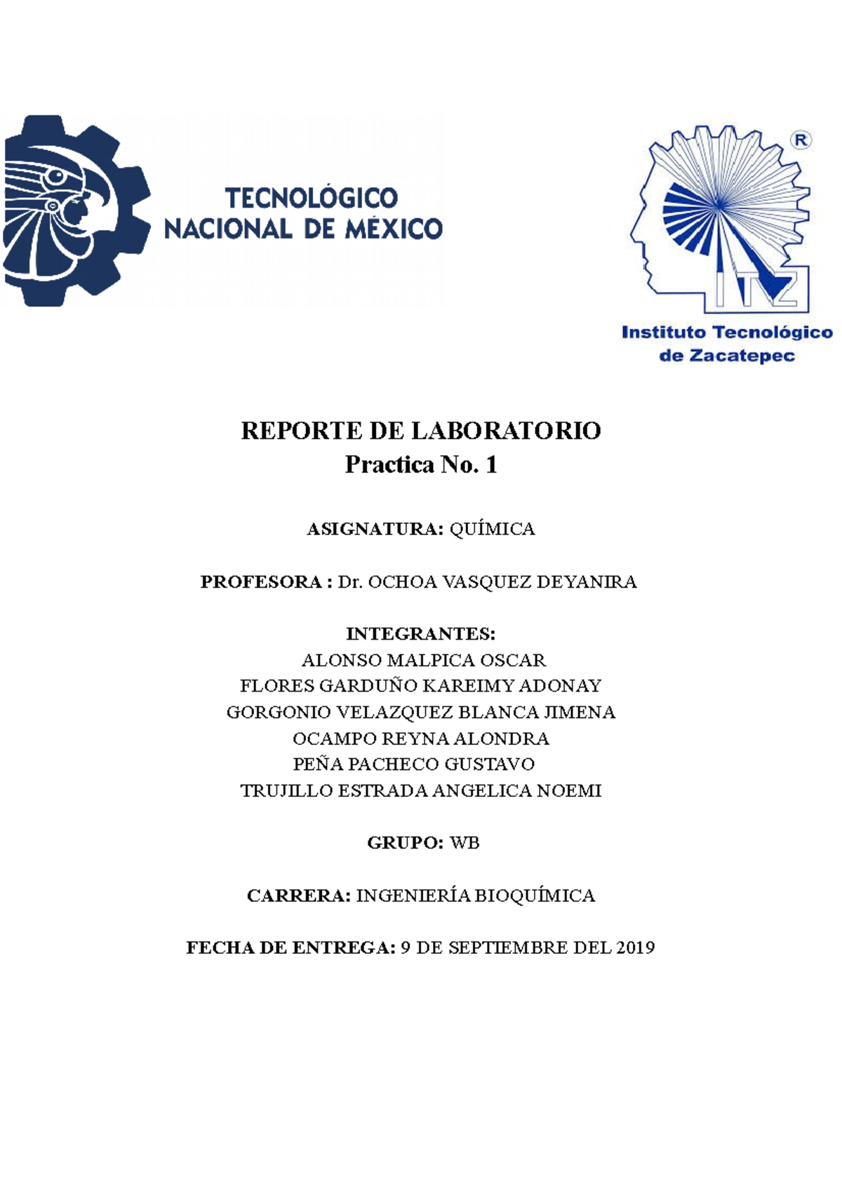 Reporte DE Laboratorio - REPORTE DE LABORATORIO Practica No. 1 ...