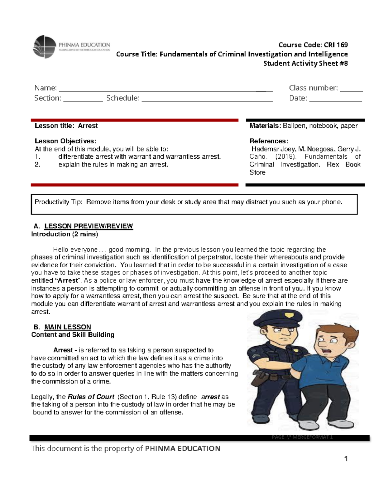 SAS8 CRI 169 1 - Shha - Course Title: Fundamentals of Criminal ...