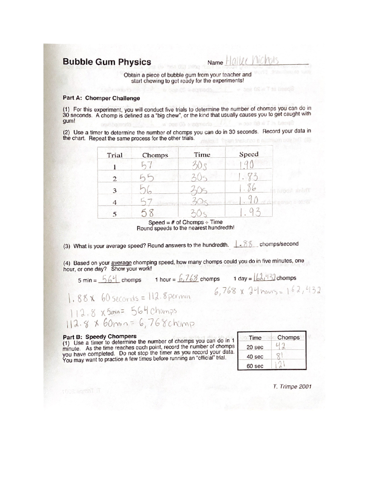 CSD 326 Bubble gum activity - Bubble Gum Physics Name Hallee nichols ...