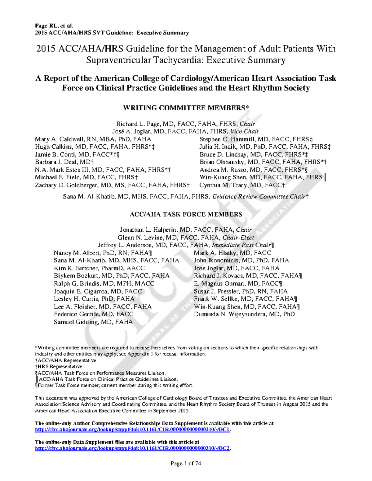 2015 AHA Supraventricular Tachycardia - 2015 ACC/AHA/HRS SVT Guideline ...