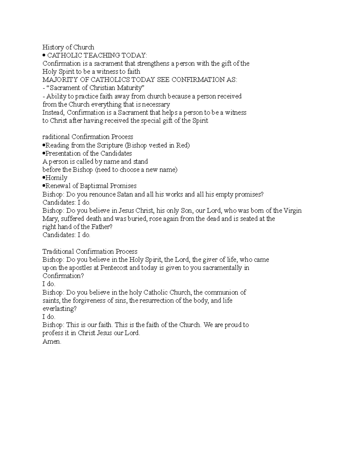 History of Church - lecture notes - History of Church CATHOLIC TEACHING ...