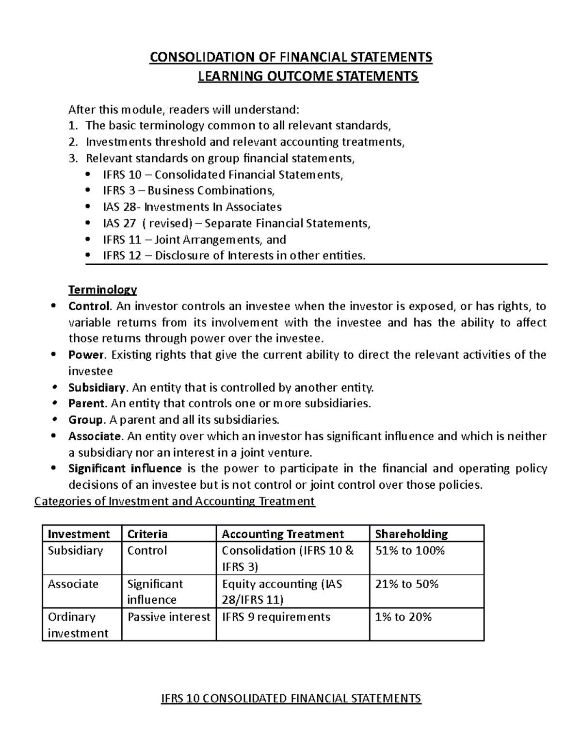 Group accounts notes - CONSOLIDATION OF FINANCIAL STATEMENTS LEARNING ...