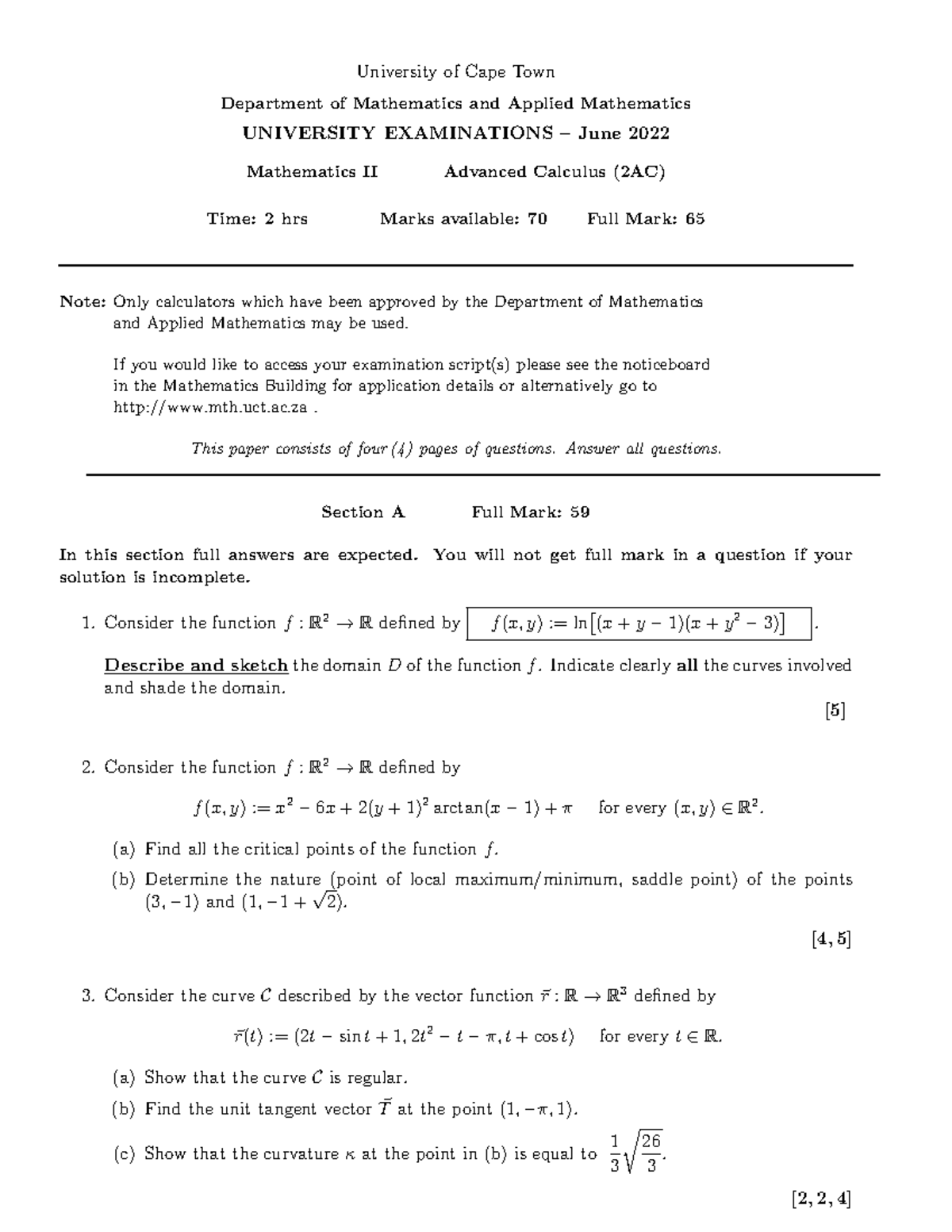 Exam 2AC-2022 - 2022 Exam - University of Cape Town Department of ...