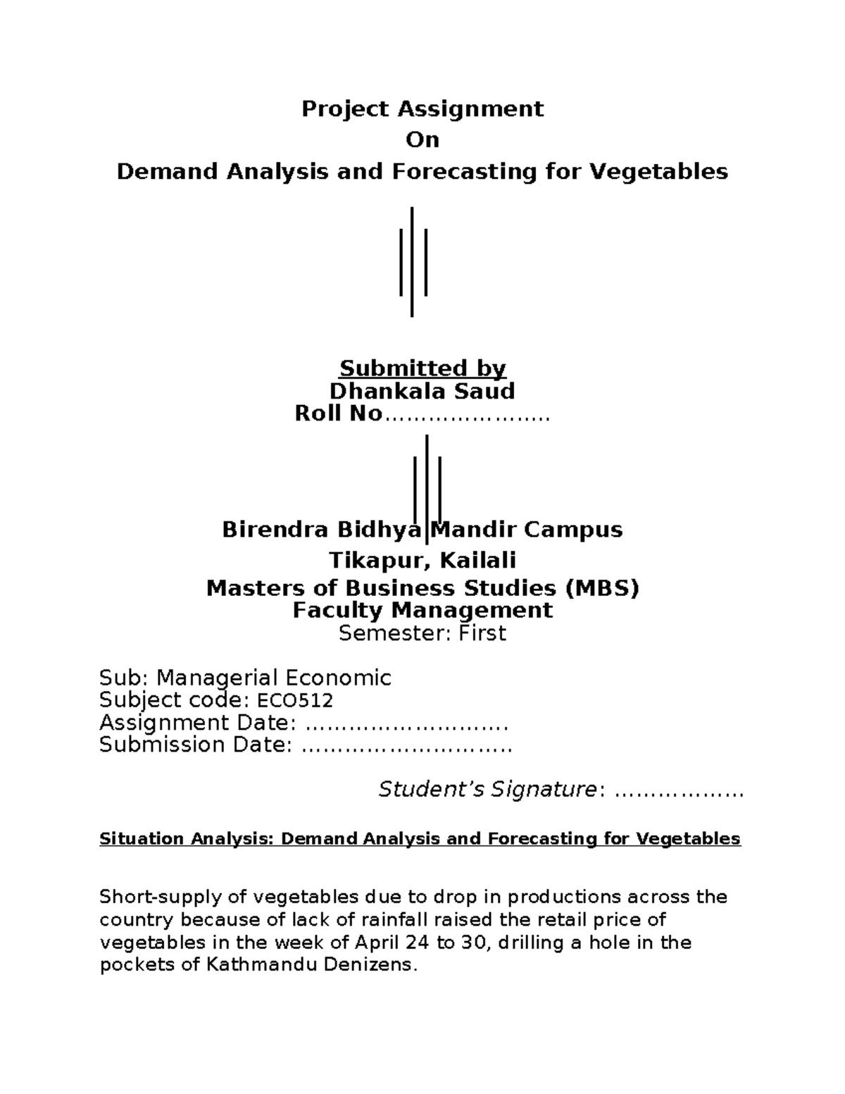 New Microsoft Word Document - Project Assignment On Demand Analysis and ...