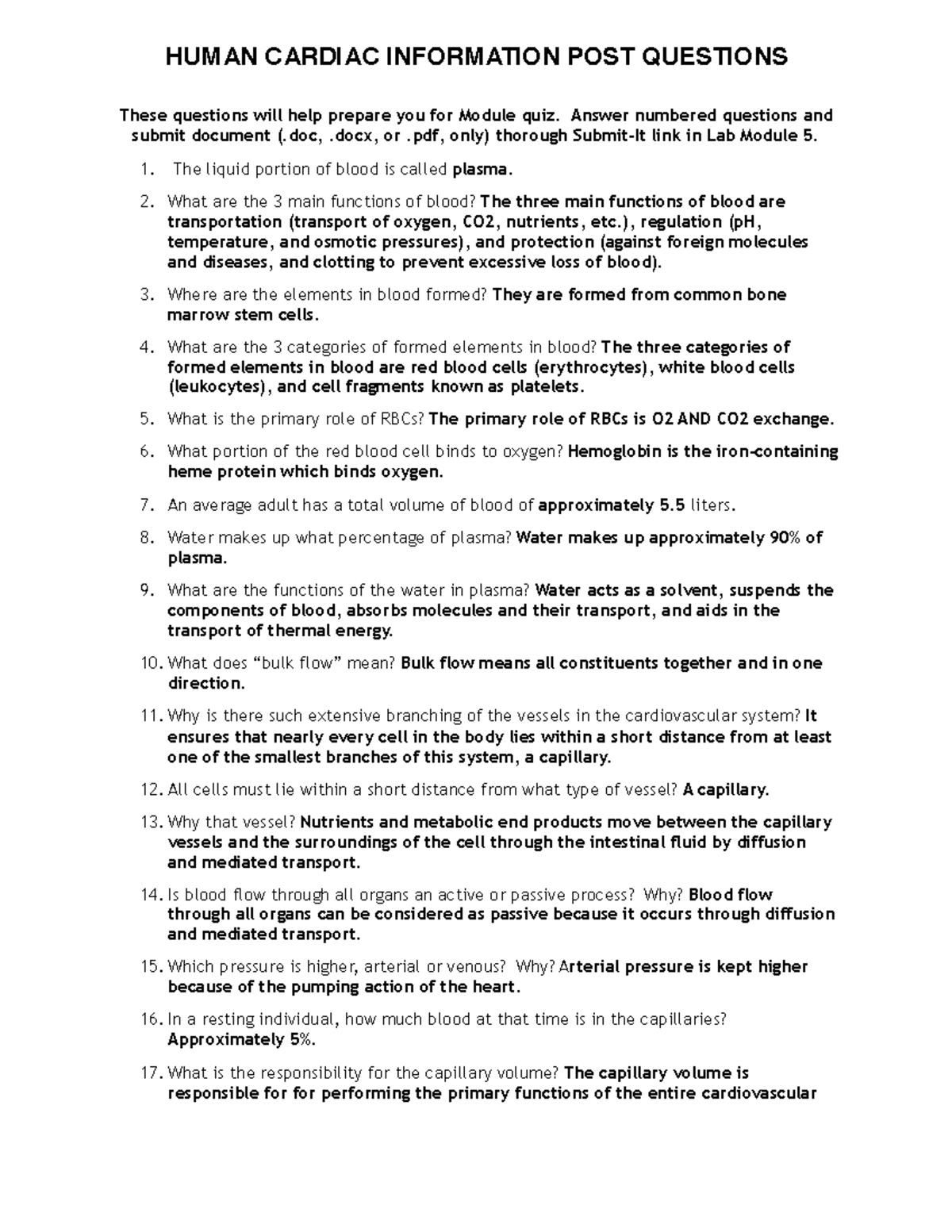 Heart lab doc - lab work - HUMAN CARDIAC INFORMATION POST QUESTIONS ...