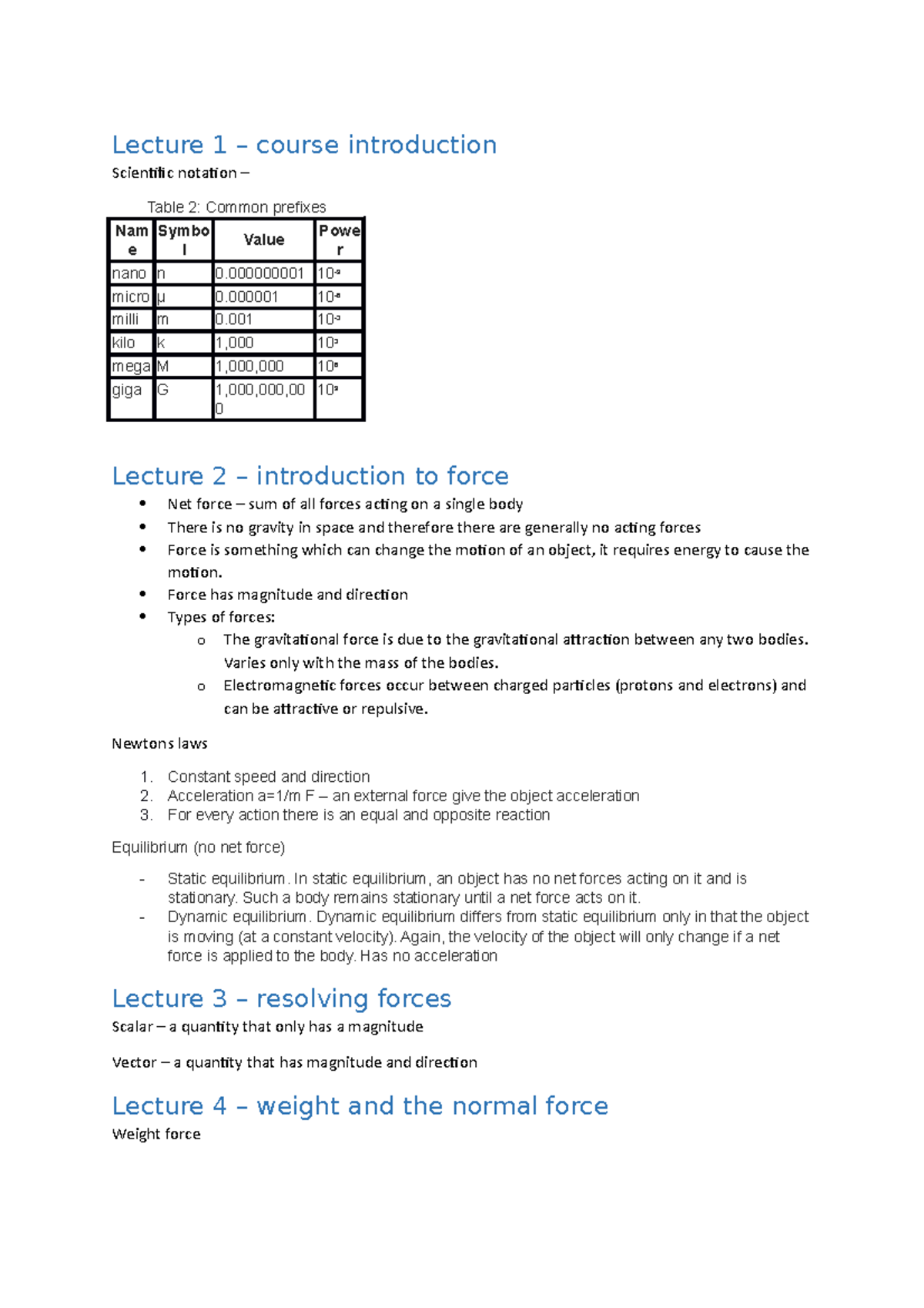 PHYS1171 - Lecture 1 – course introduction Scientific notation – Table ...