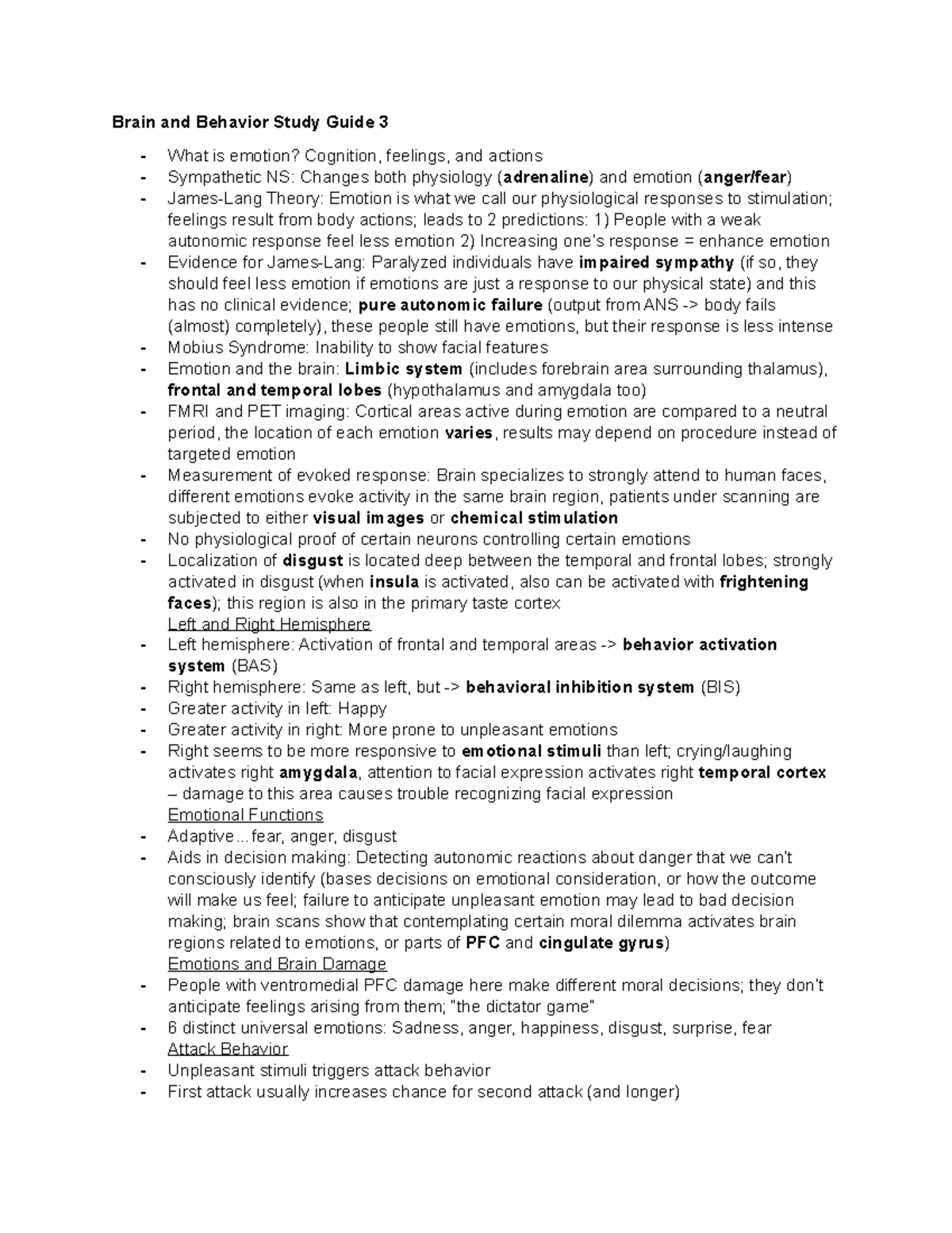 Brain and Behavior Study Guide - Unit 3 - Brain and Behavior Study ...