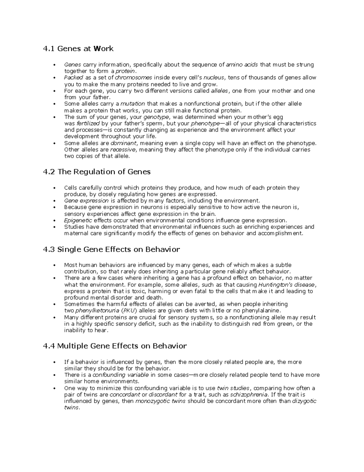 4 - notes - 4 Genes at Work Genes carry information, specifically about ...