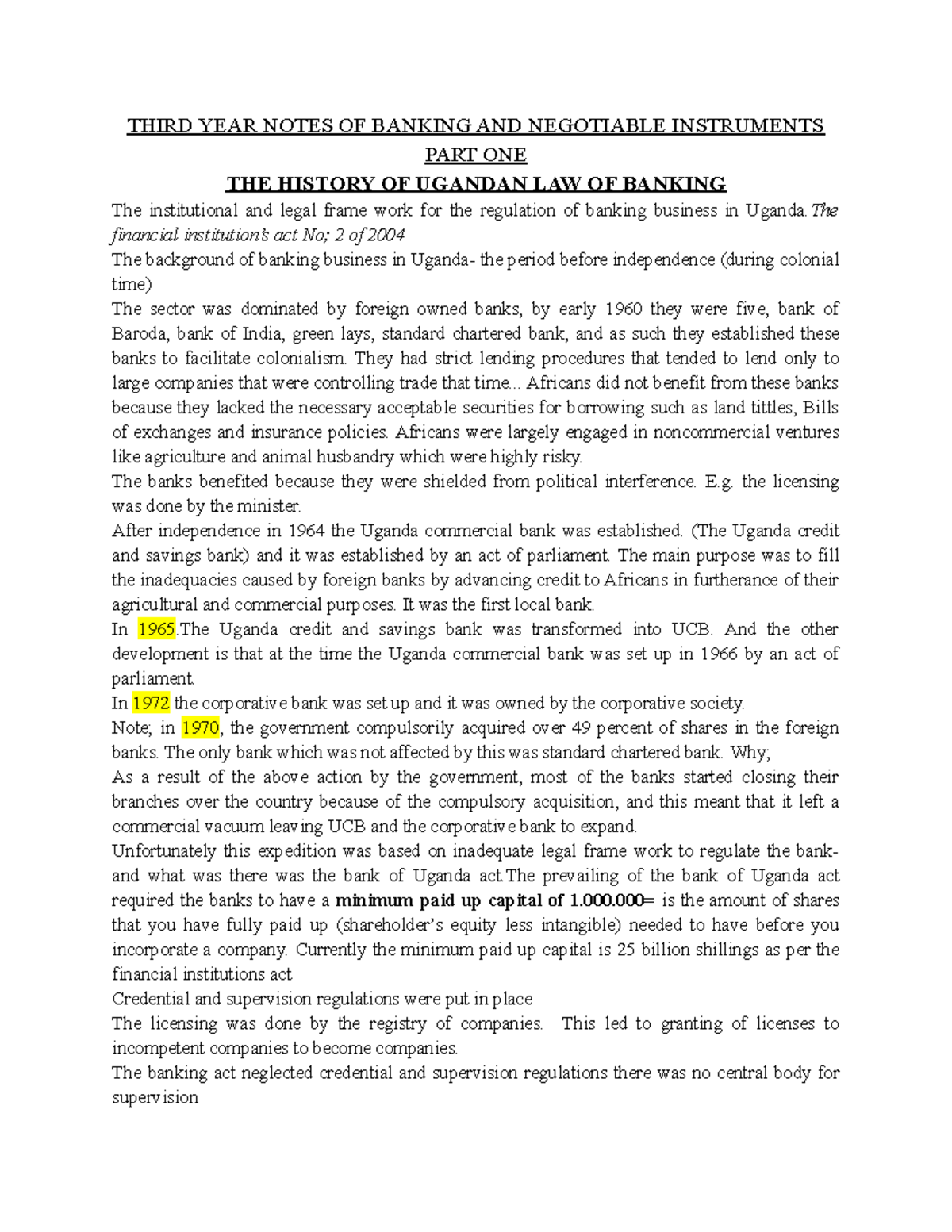 Law of banking - THIRD YEAR NOTES OF BANKING AND NEGOTIABLE INSTRUMENTS ...