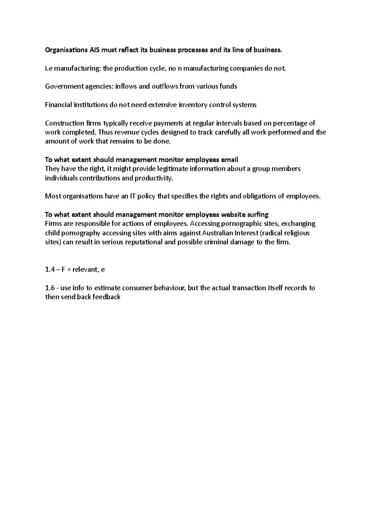 AIS tute 1 week 2 - week 2 tutorial qs and as - Organisations AIS must ...