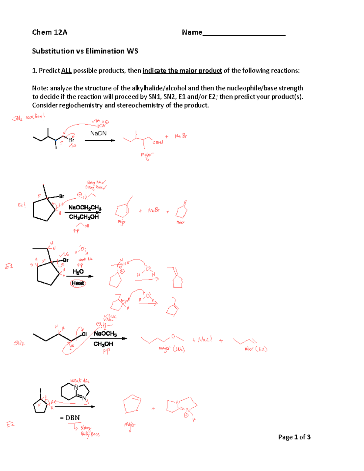 Sub+vs+Elimination+WS Low+Level - Page 1 of 3 Chem 12A Name ...