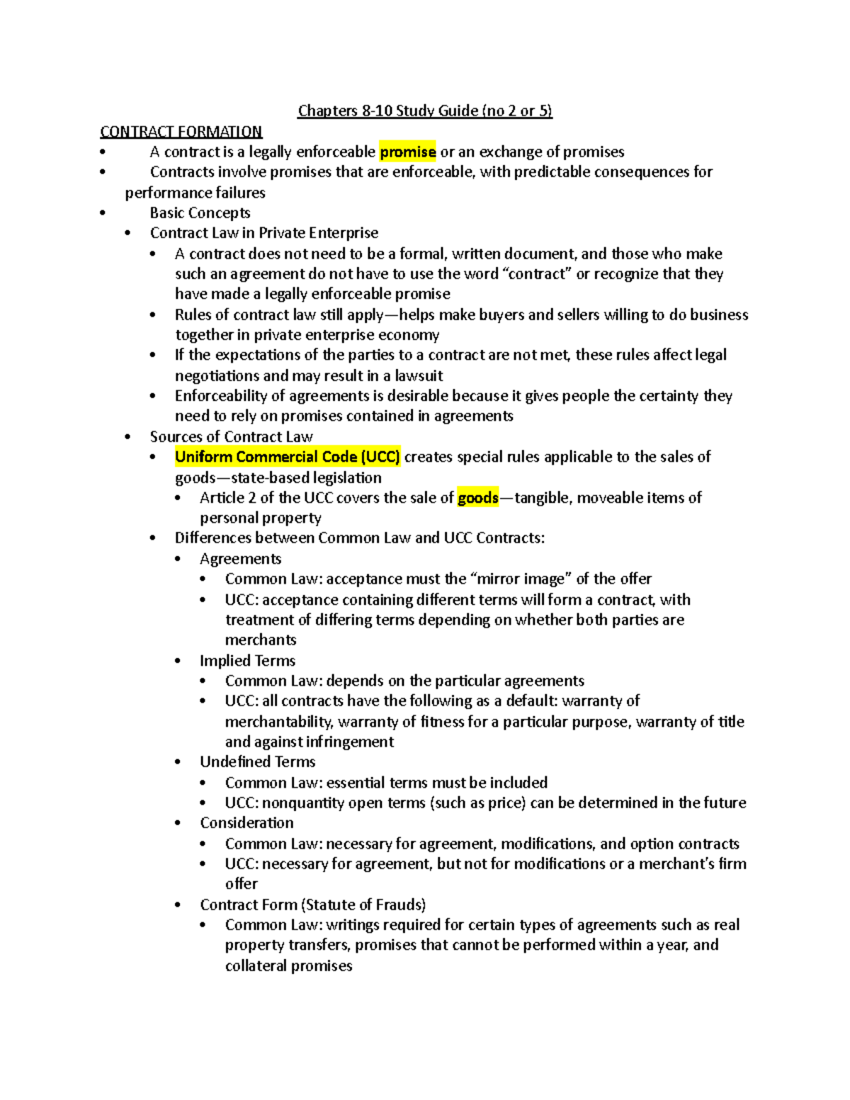 LEGL2700 Notes over Chapters 8-10 - Chapters 8-10 Study Guide (no 2 or ...