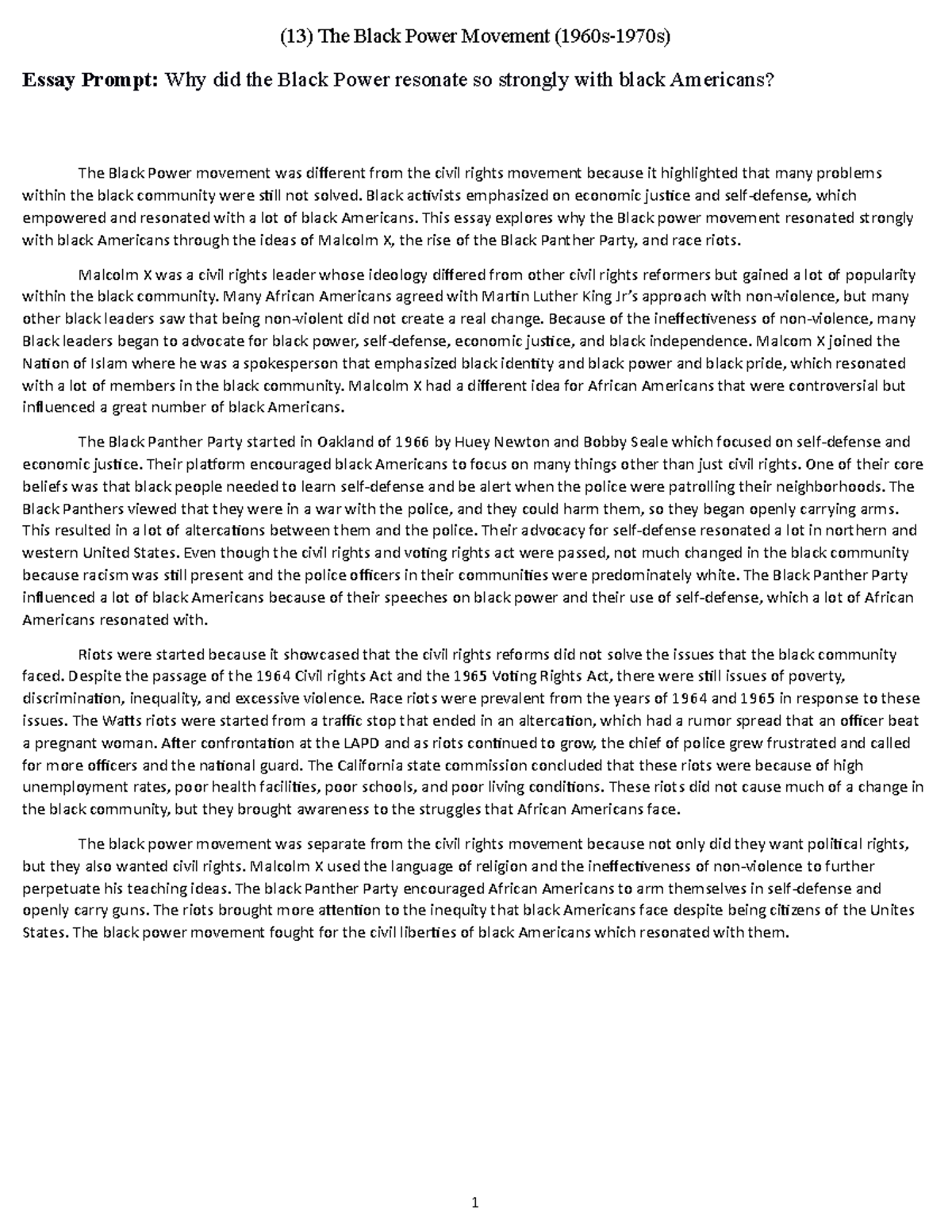 (13) The Black Power Movement Lecture Outline - (13) The Black Power ...