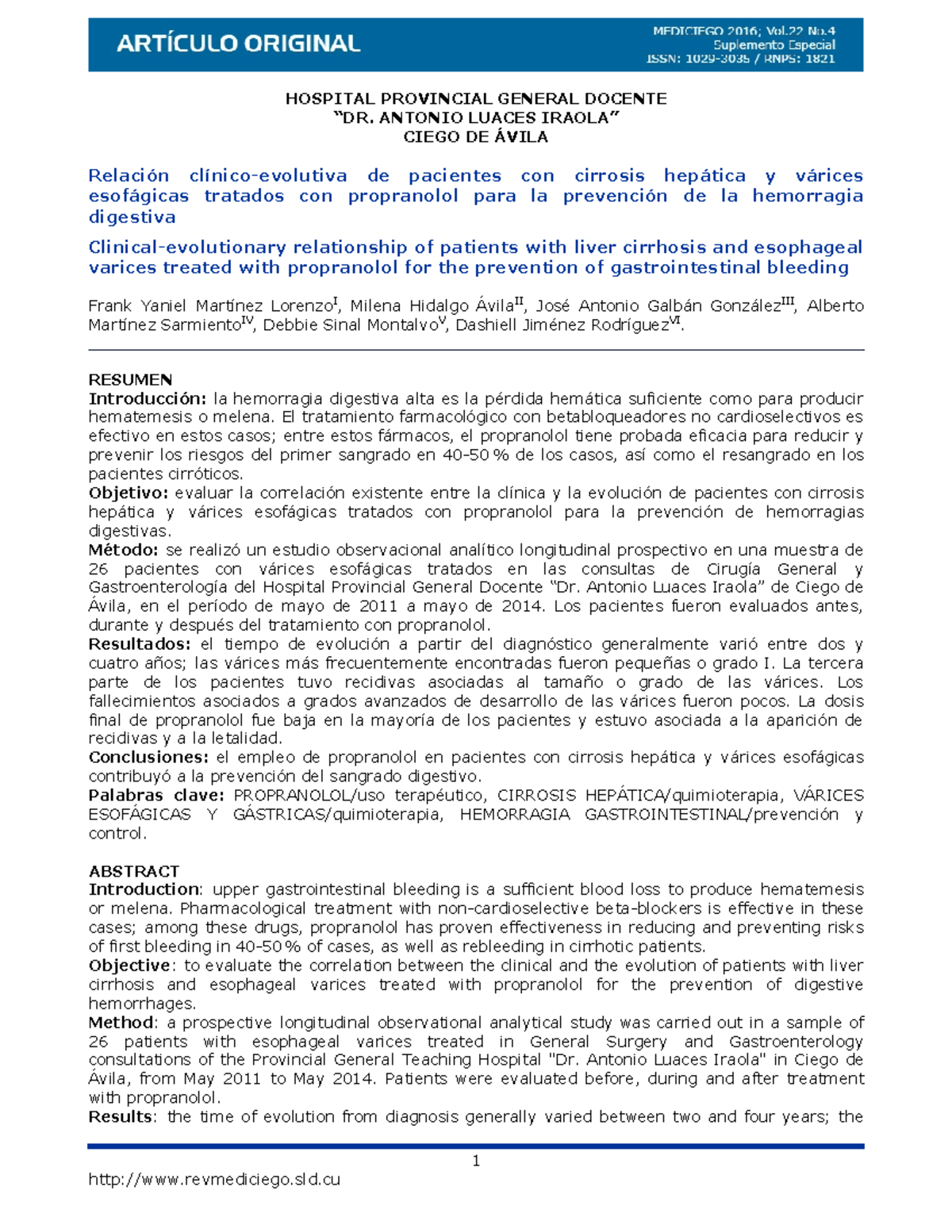 Mdcs161a - 1 HOSPITAL PROVINCIAL GENERAL DOCENTE “DR. ANTONIO LUACES ...