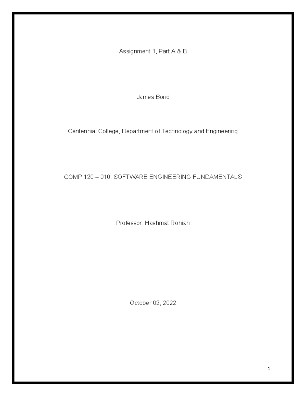 Lab 1 - Assignment 1, Part A & B James Bond Centennial College ...
