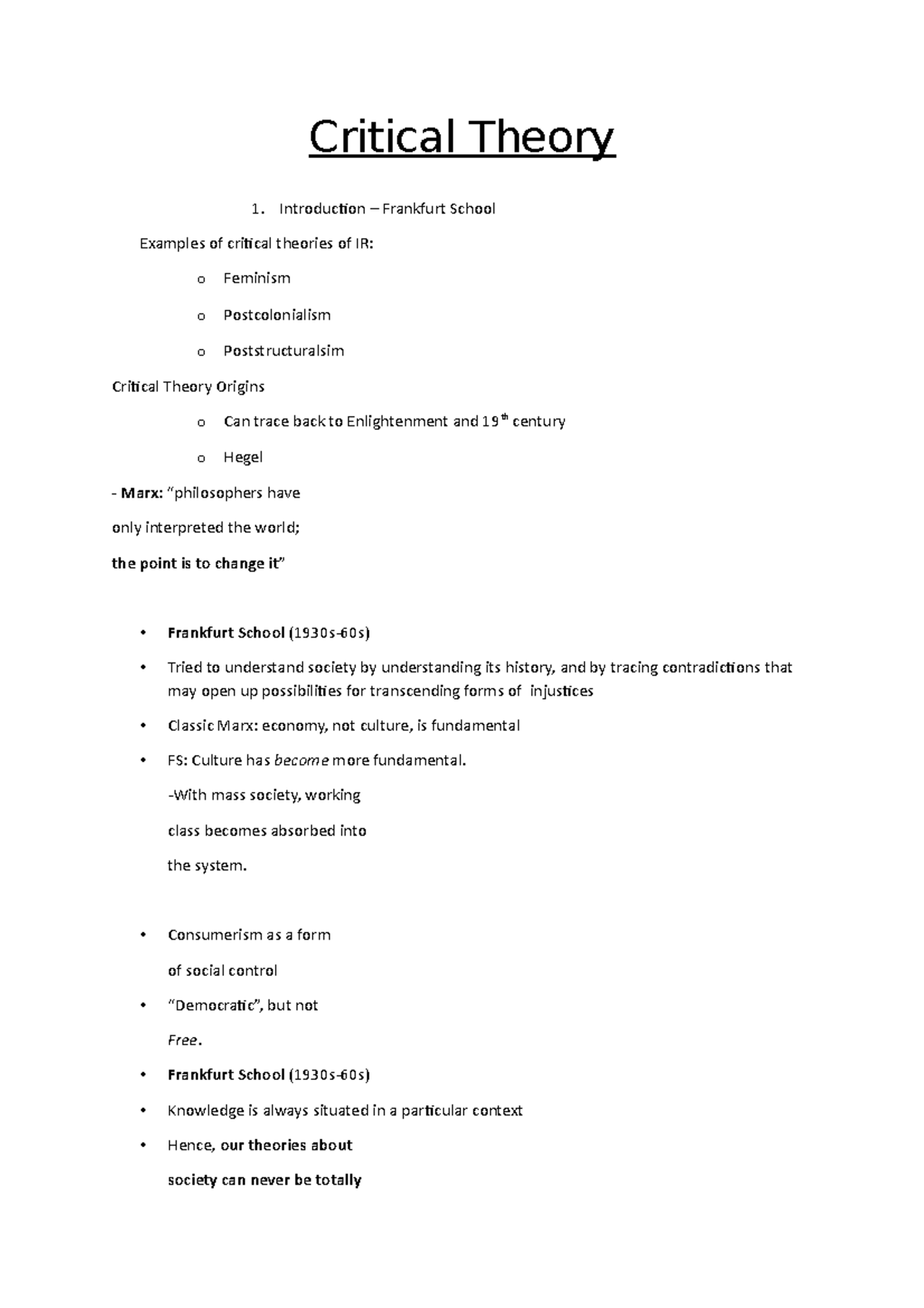 6 - Lecture 6 - Critical Theory Introduction – Frankfurt School ...