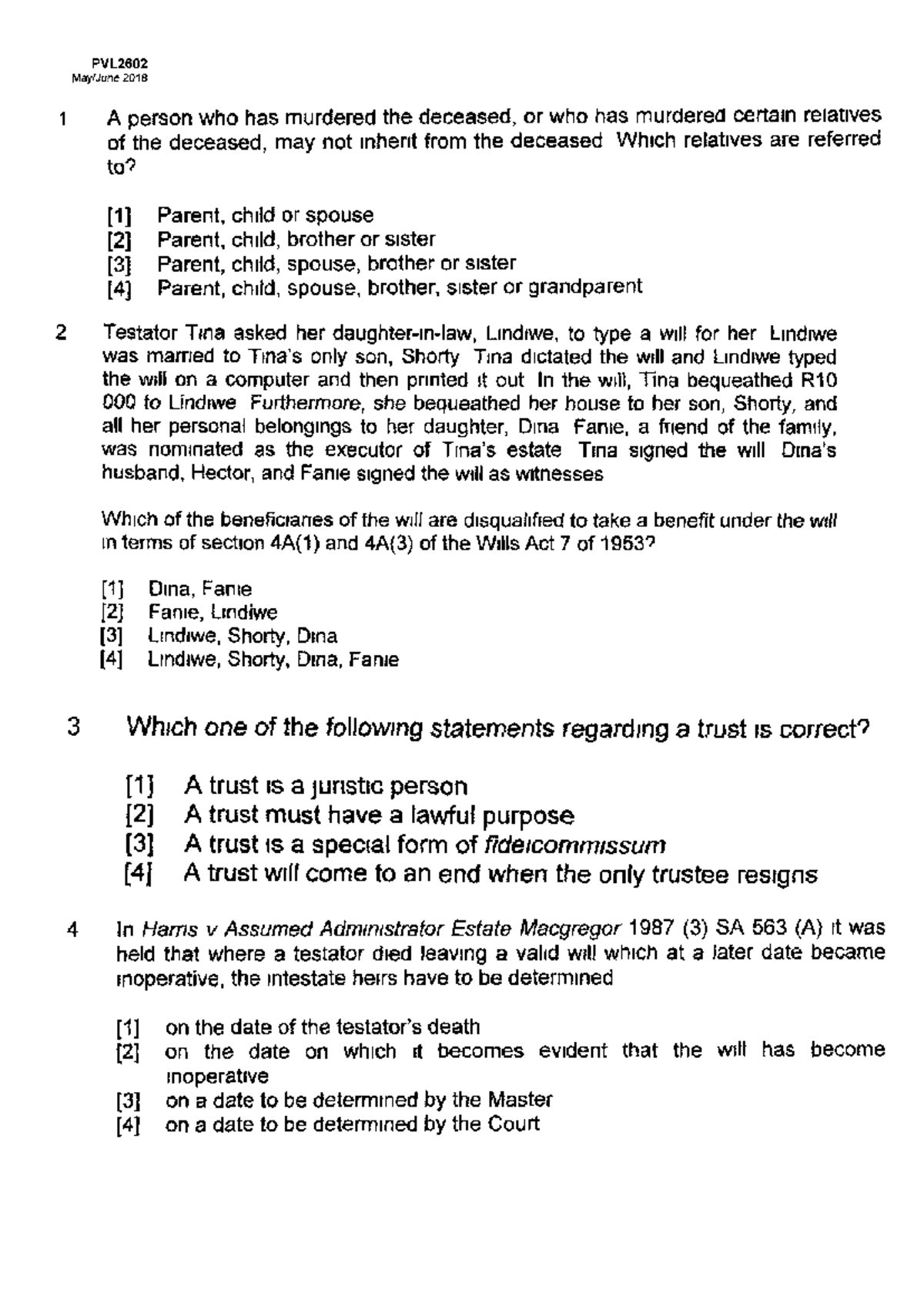 PVL MCQ 2019 - 2013 - Examination questions - PVL2602 2018 1 A person ...