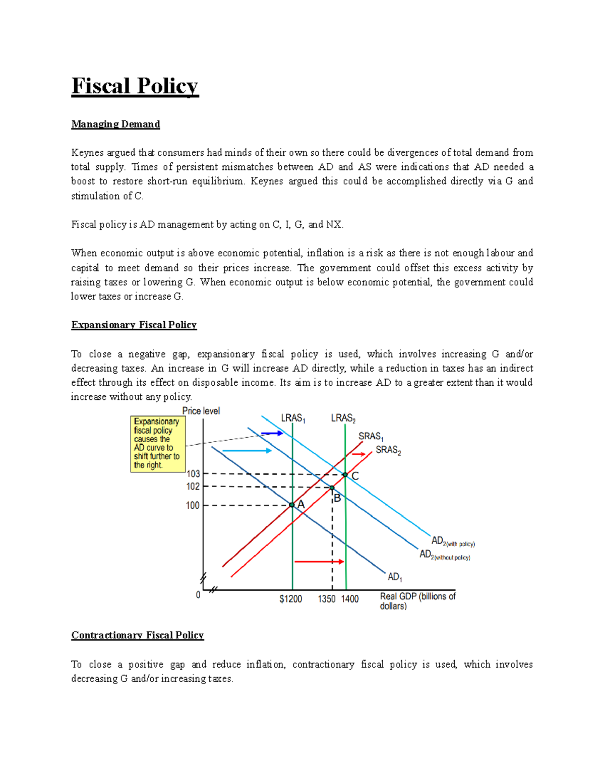 10 Fiscal Policy - Google Docs - Fiscal Policy Managing Demand Keynes ...