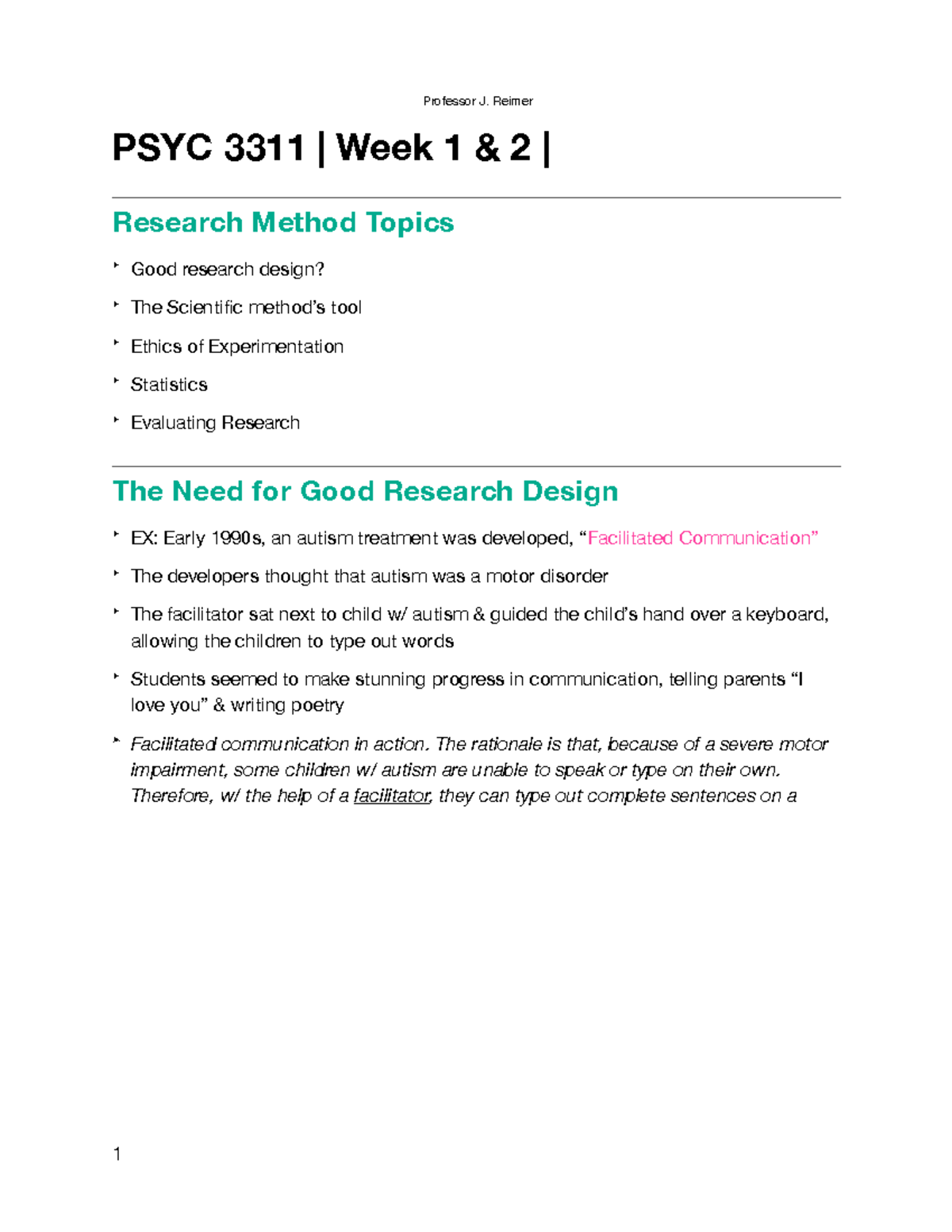 PSYC 3311 (LEC) Week 1 & 2 Lect. Notes - PSYC 3311 | Week 1 & 2 ...
