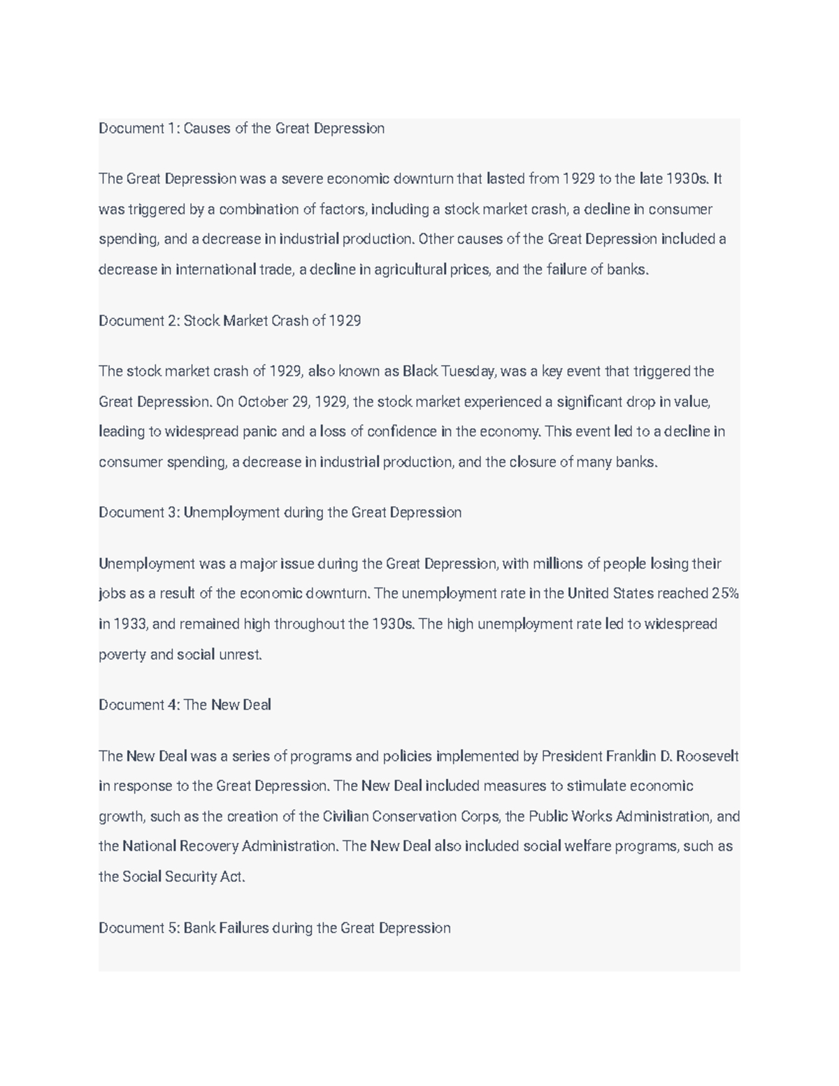 Untitled document (61) - Document 1: Causes of the Great Depression The ...