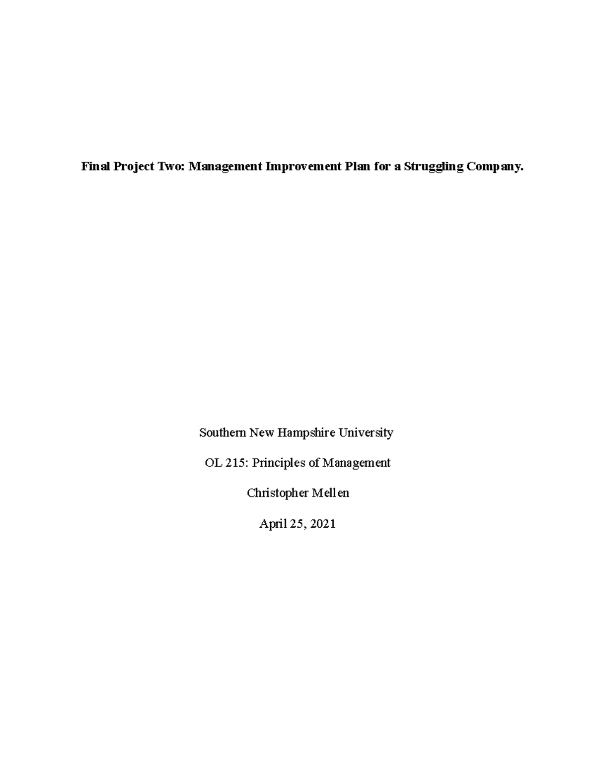2 Final Project Two Submission - Management Improvement Plan for a ...