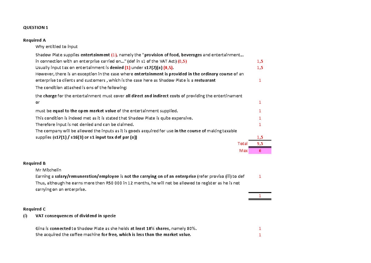 Year Test 2 2023 Q1 Solution - QUESTION 1 Required A Why entitled to ...