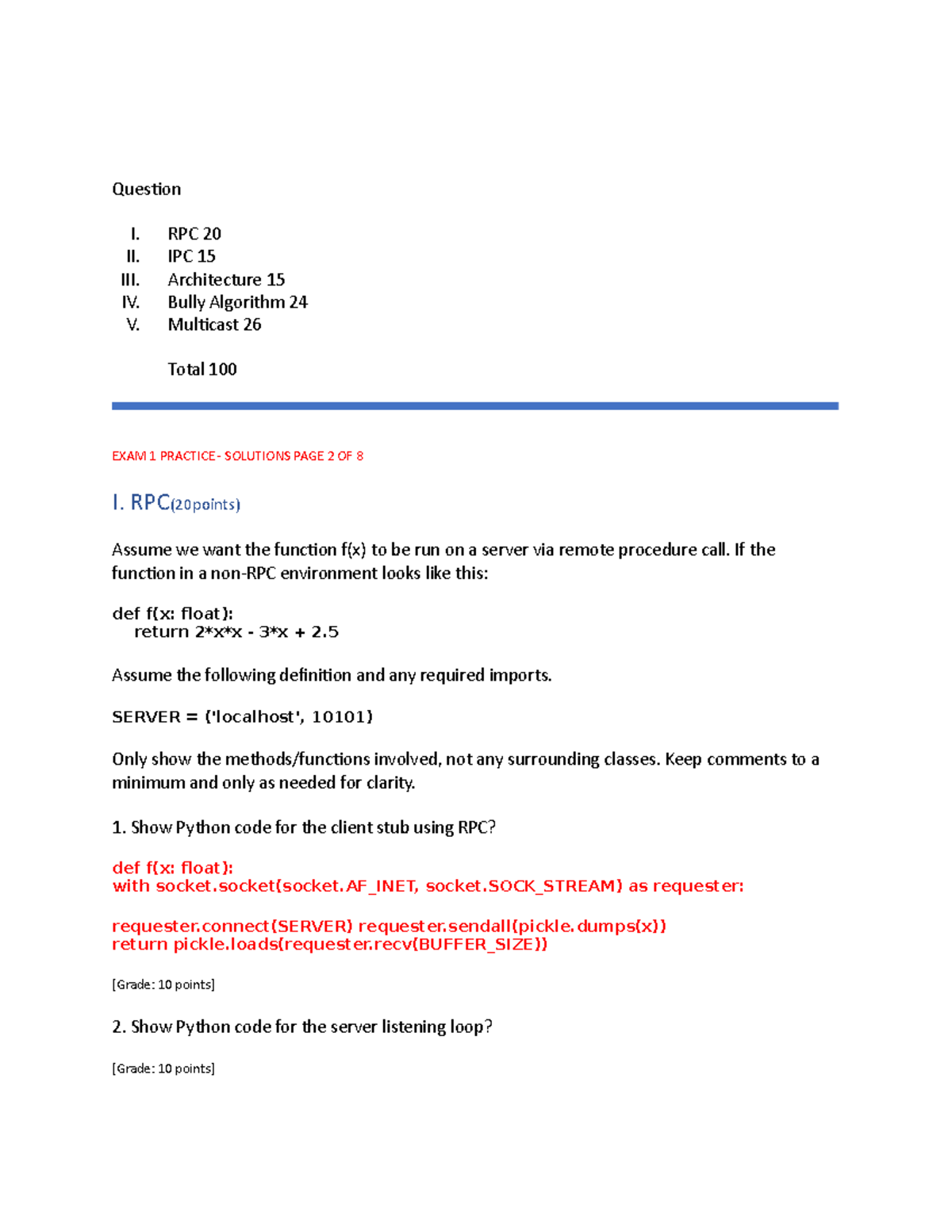 Mid 1 - midterm exam in the distributed systems of the computer science masters - Question I ...