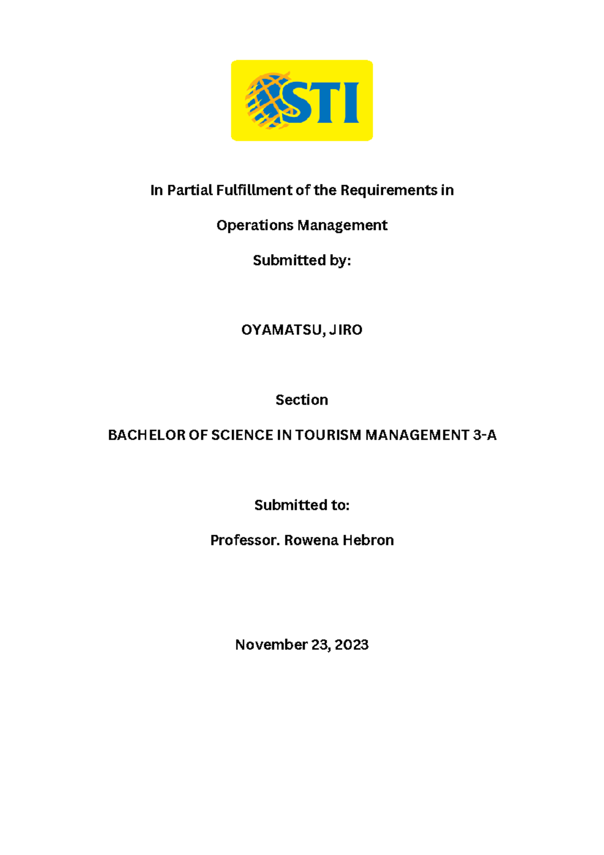 Operations Management - 10 Activity 1 - ARG - ( Oyamatsu) [BSTM 3-A ...