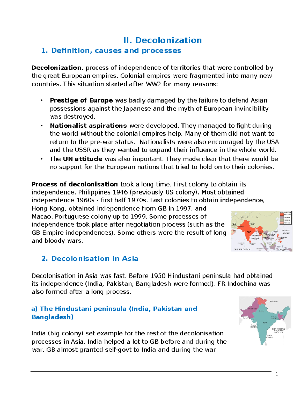 Decolonisation - II. Decolonization 1. Definition, causes and processes Decolonization, process ...