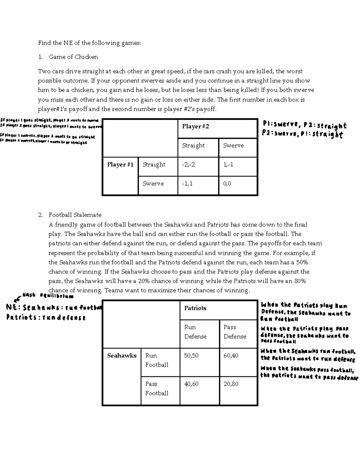 Game Theory Practice - Instructor: Joseph Saxton - Find the NE of the ...
