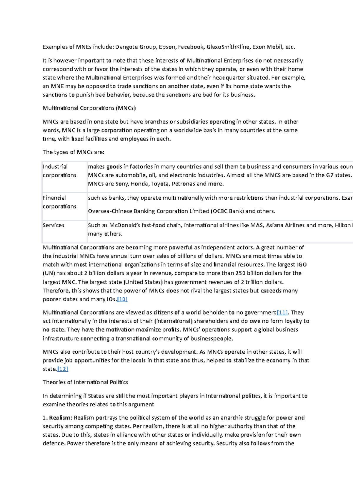 Examples of MNEs - It is however important to note that these interests ...