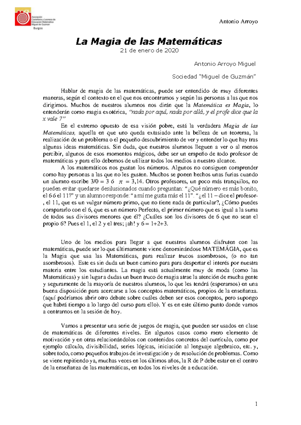 La Magia de las Matemáticas Antonio Arroyo - La Magia de las ...