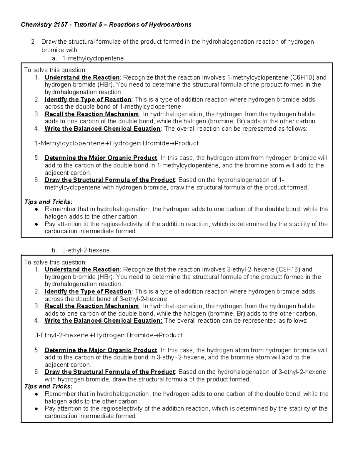 ORG CHEM - T5 – Q#2 expln - Tutorial Question - Chemistry 2157 ...