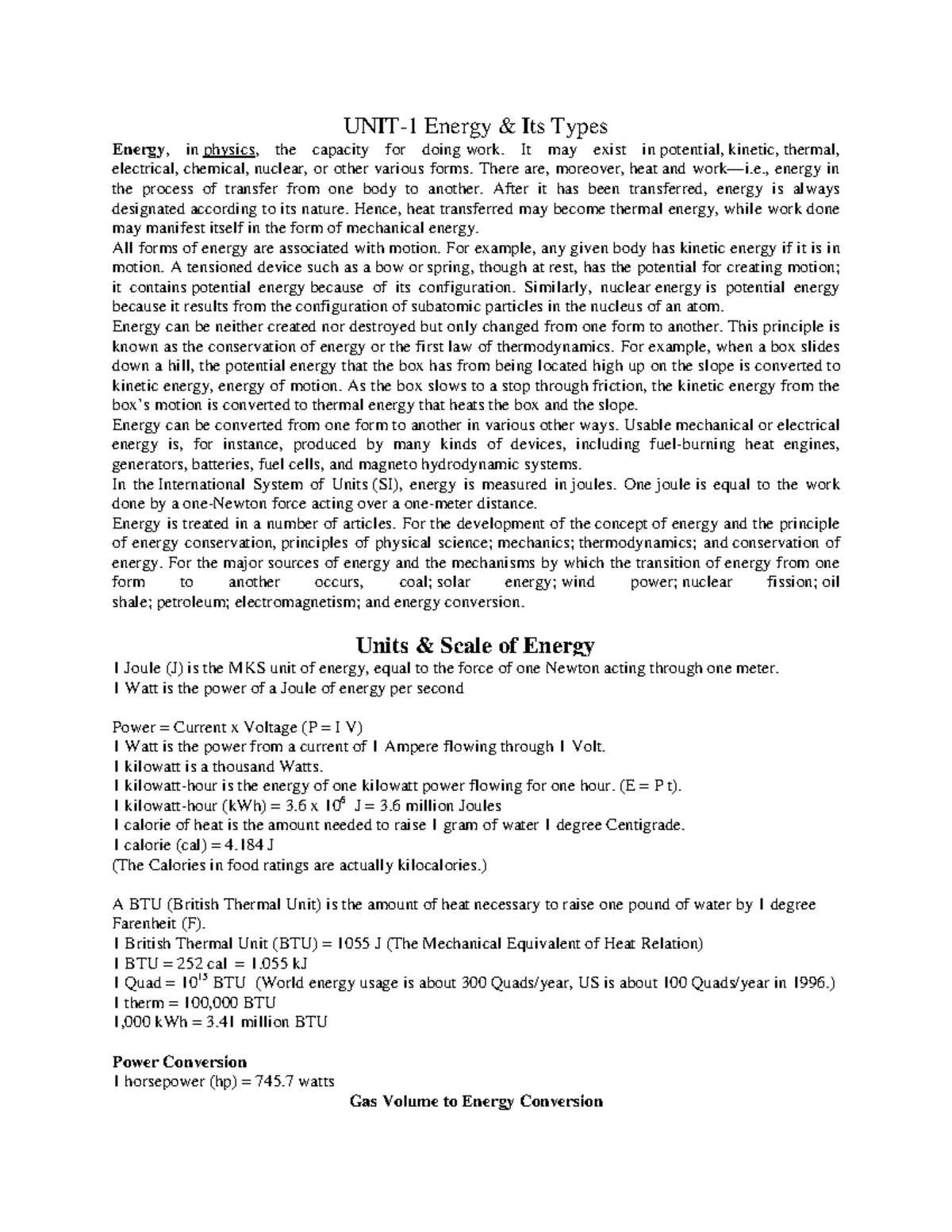 UNIT-1 ESE - UNIT-1 Energy & Its Types Energy, in physics, the capacity ...