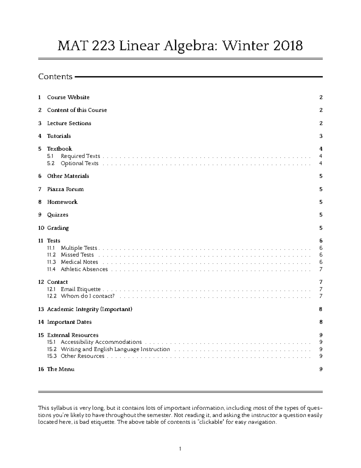 MAT223 syllabus and or outline - Contents This syllabus is very long ...