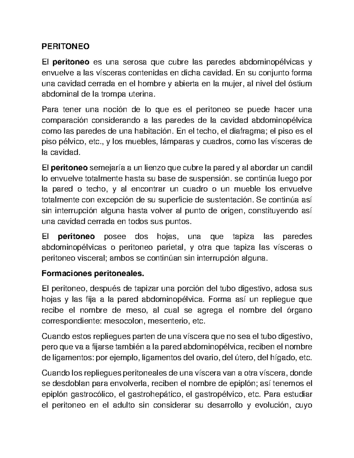 Peritoneo resumen Anatomía Quiroz tomo 3 - PERITONEO El peritoneo es ...