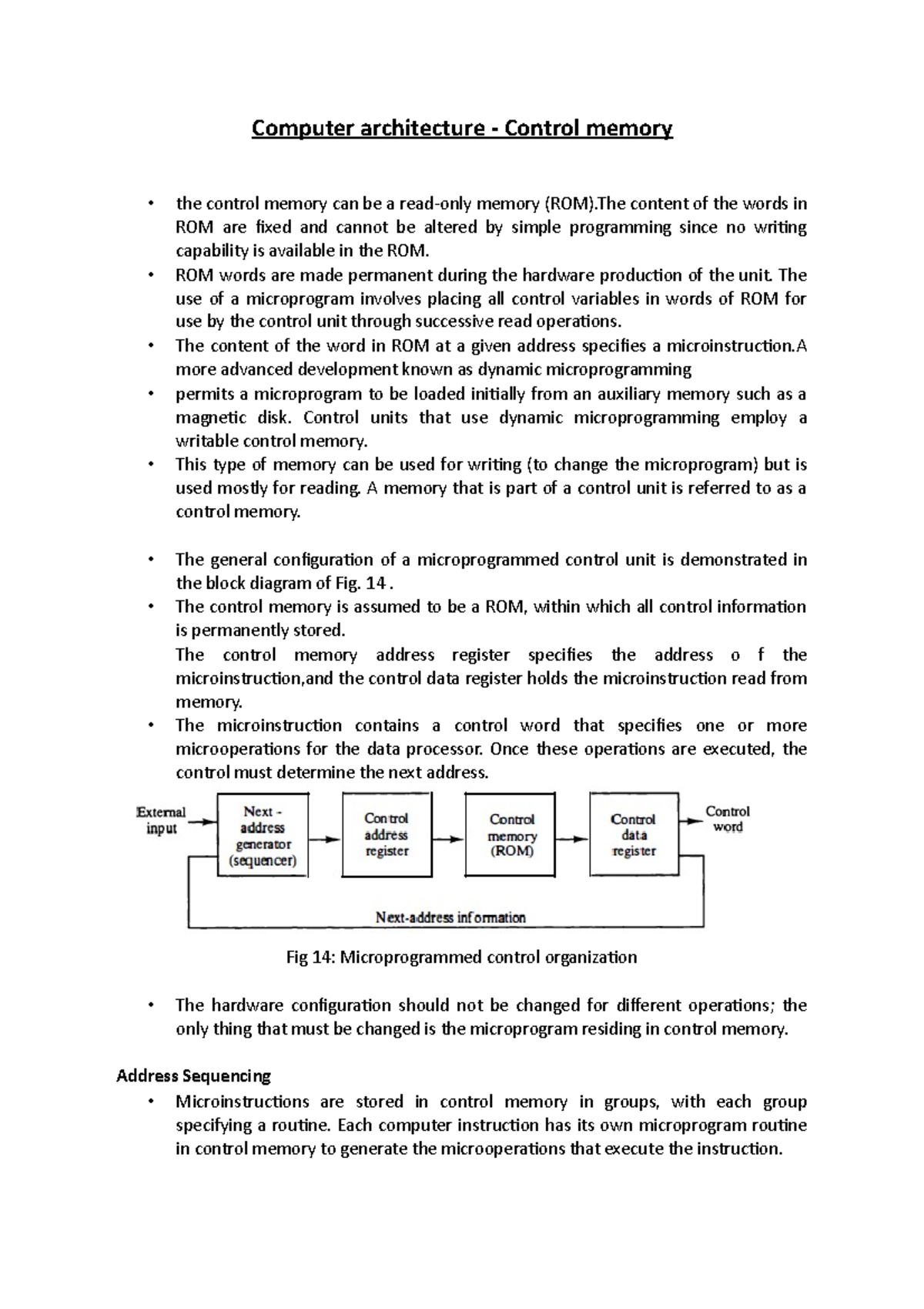 Computer Architecture Control Memory The Content Of The Words In