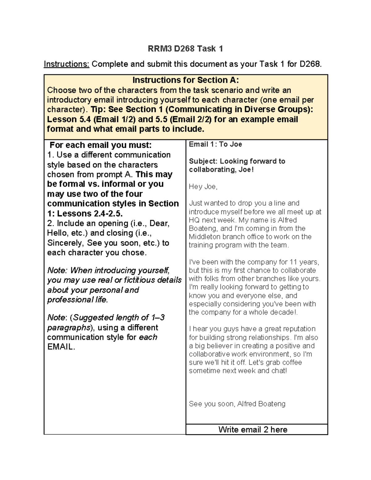 RRM3 D268 Task 1 - Instructions for Section A: Choose two of the ...