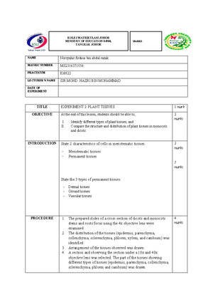 EXP 3 LAB Report Student - NAME NURUL IZZAH BINTI AHMAD AZIZUL MATRIC NUMBER MS PRACTICUM C ...