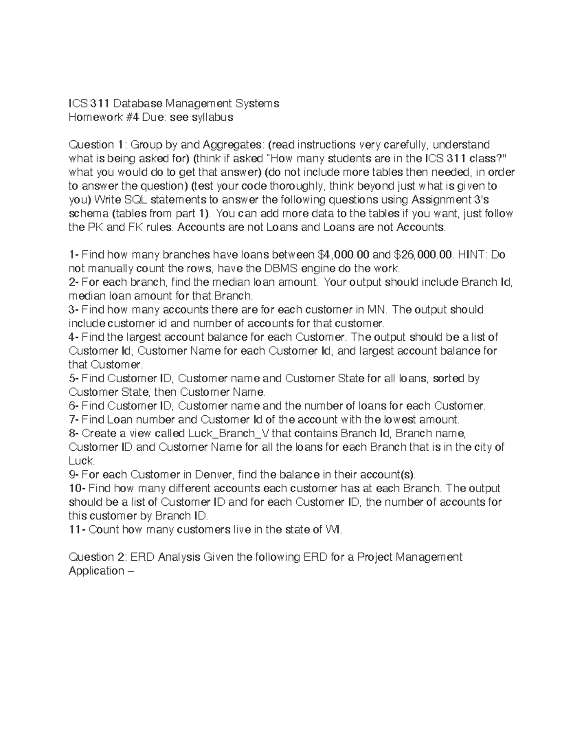 ICS 311 ERD Project Management Application - ICS 311 Database Management Systems Homework Due ...