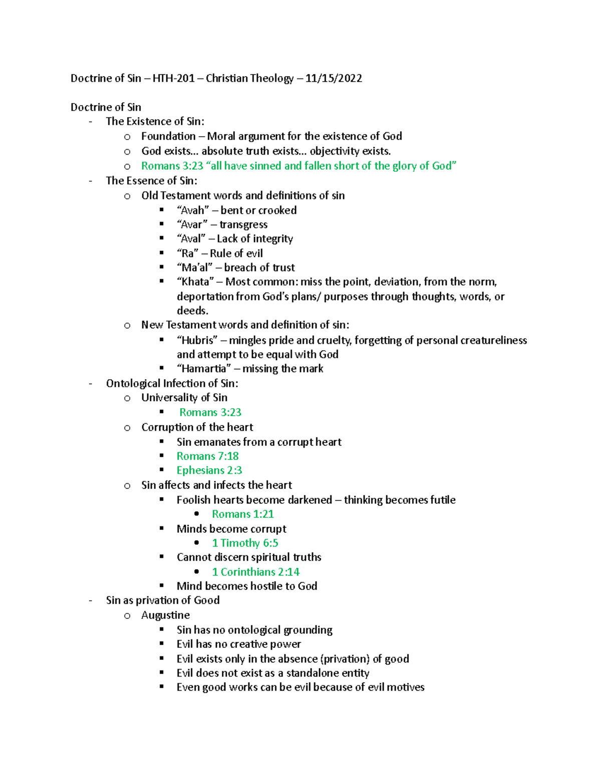 Doctrine of Sin notes - Doctrine of Sin – HTH-201 – Christian Theology ...