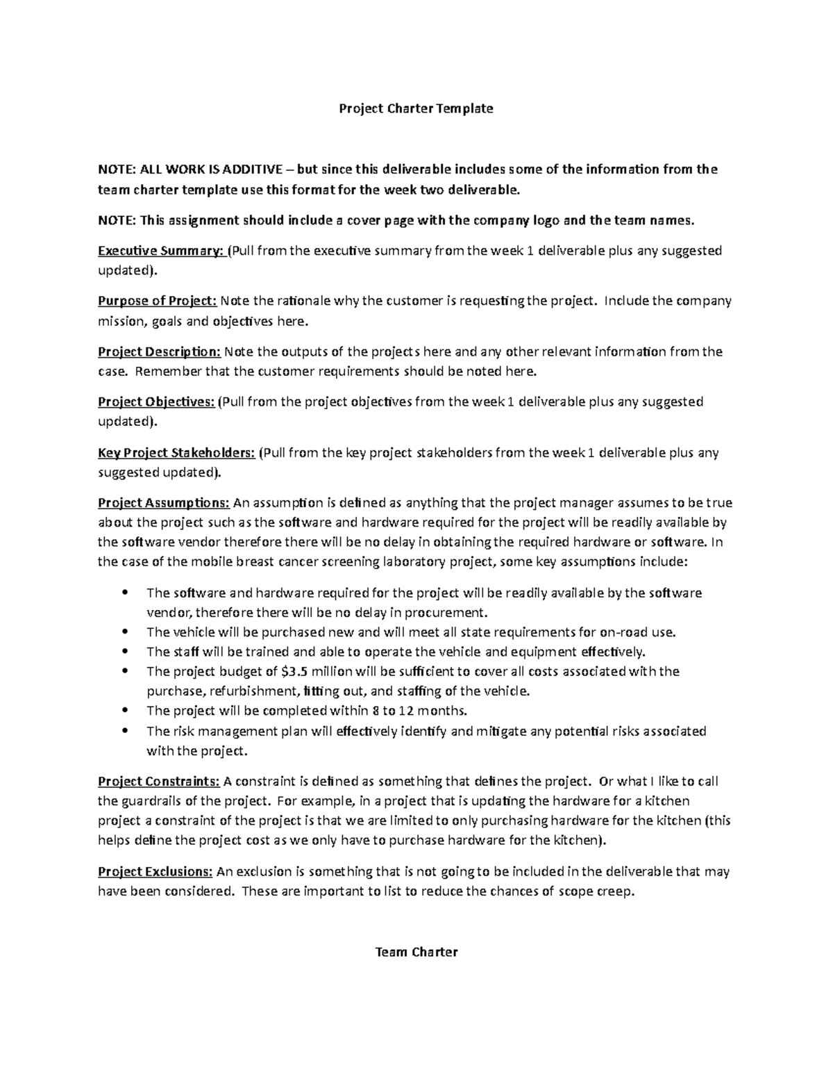 Project Charter Template - Project Charter Template NOTE: ALL WORK IS ...