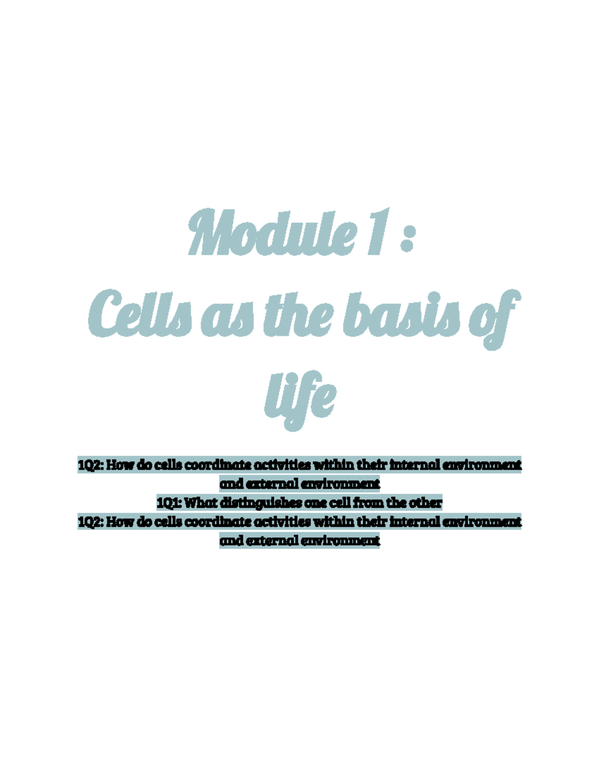 Module 1 cells as the basis of life extremely detailed notes 6367637 ...