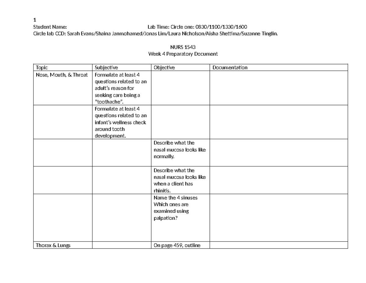 Prep Documents week 3 - 1 Student Name: Lab Time: Circle one: 0830/1100 ...